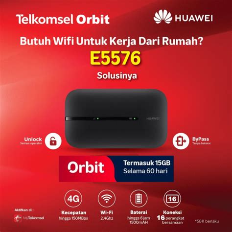 Modem Huawei MIFI Wifi 4G LTE Huawei E5576 HKM M21 M22 Bundling Telkomsel Free 14gb 60 Hari
