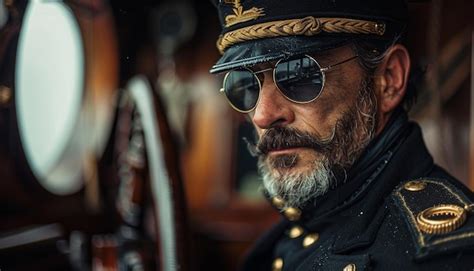 Captain Wearing Cap Ship In The Background Premium Ai Generated Image