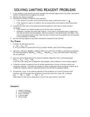 LIMITING REACTANT Pdf SOLVING LIMITING REAGENT PROBLEMS In Any Problem Or Lab Activity You