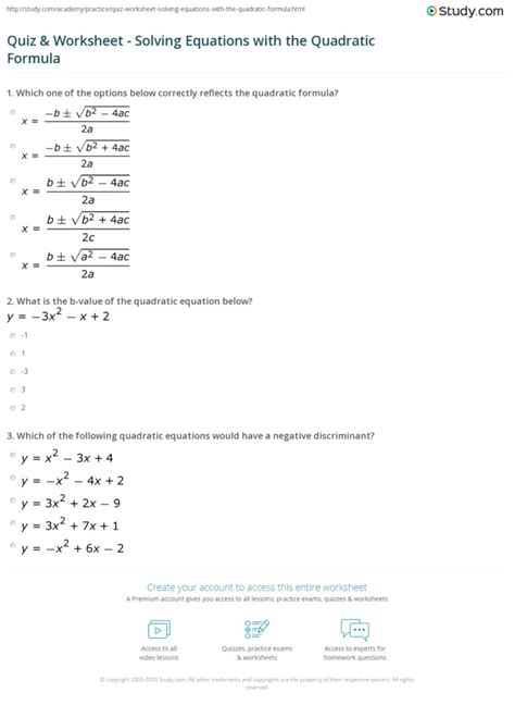 Quadratic Formula And Discriminant Worksheet Pdf Answer Key