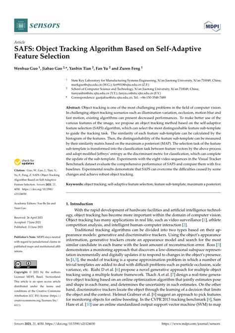Pdf Safs Object Tracking Algorithm Based On Self Adaptive Feature Selection