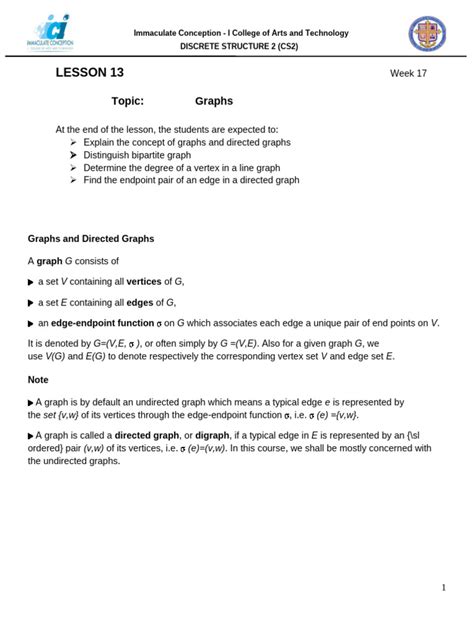 lesson 13 graphs pdf vertex graph theory theoretical computer
