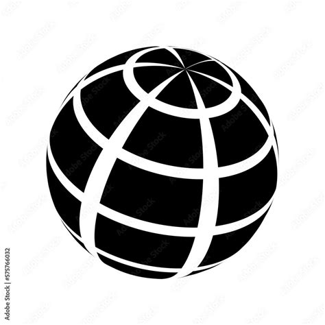 3d Sphere Wireframe Icon In Perspective View Orb Model Spherical Shape Grid Ball Earth Globe