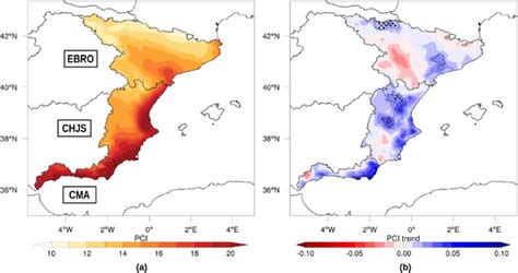 A Precipitation Concentration Index Pci And B Trend Over The