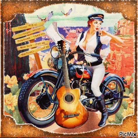 Woman Vintage Pin Up Moto Guitar Free Animated  Picmix