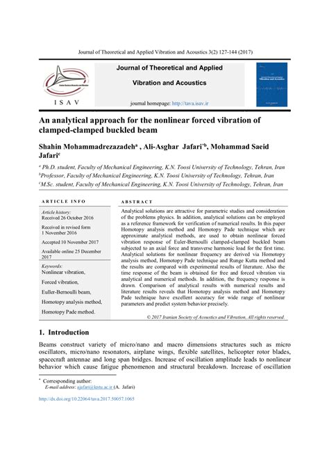 Pdf I S A V Journal Of Theoretical And Applied Vibration And Acoustics An Analytical Approach
