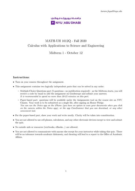 Calc Midterm 1 Sample Calculus Final Exams At New York University