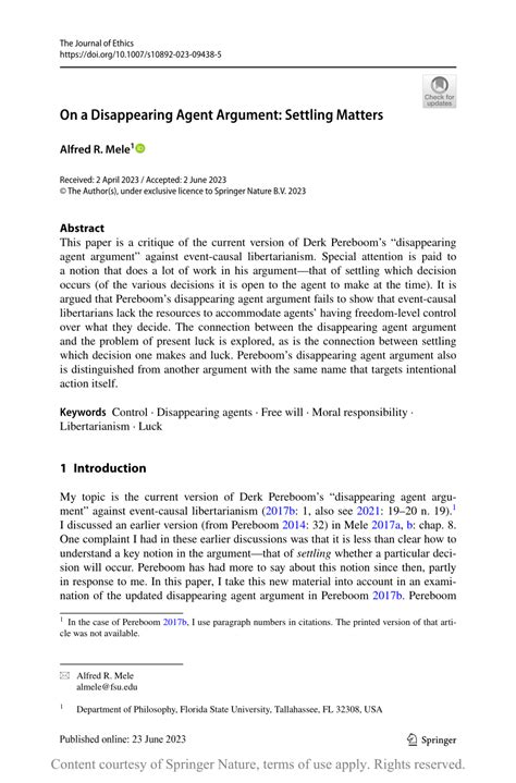 On A Disappearing Agent Argument Settling Matters Request Pdf