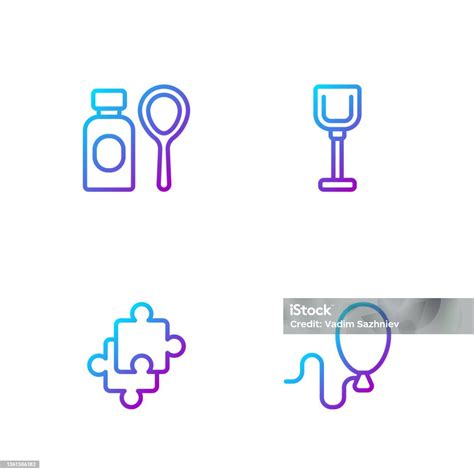 세트 라인 풍선 퍼즐 조각 장난감 비누 거품 병과 삽 그라데이션 색상 아이콘입니다 벡터 개체 그룹에 대한 스톡 벡터 아트 및