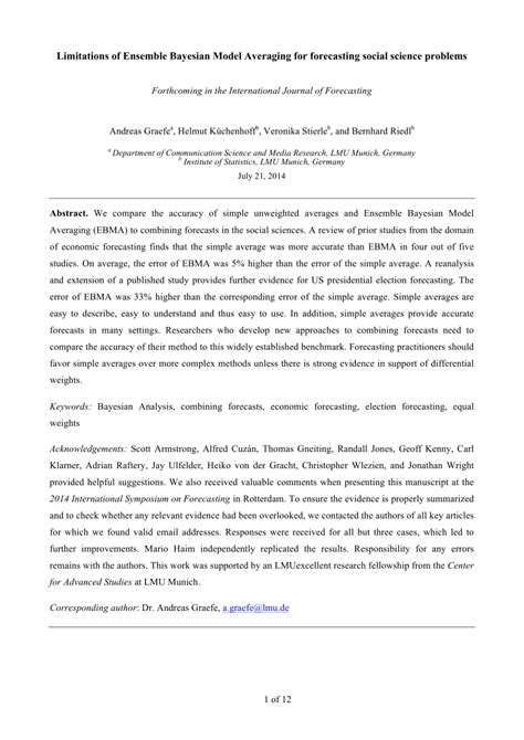 PDF Limitations Of Ensemble Bayesian Model Averaging For Forecasting Social Science Problems