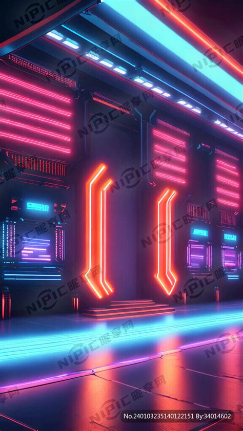 Ai创作图科技感舞台 霓虹灯数字4 赛博朋克 极致细节大景深 超高清8k 虚幻引擎 令人惊叹的3d渲染 昵图网