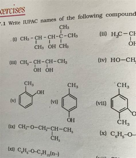1 Write IUPAC Names Of The Following Compound I CC C C O C C C C Ii