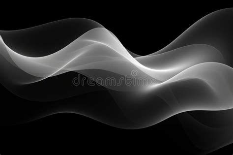 Abstract Flowing White Light Waves On Black Background Stock