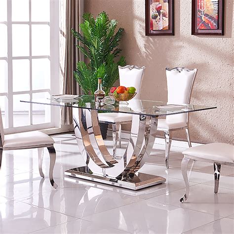 71 Contemporary Rectangle Tempered Glass Top Dining Table Homary