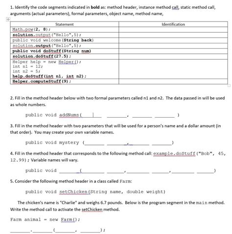 Solved 1 Identify The Code Segments Indicated In Bold As