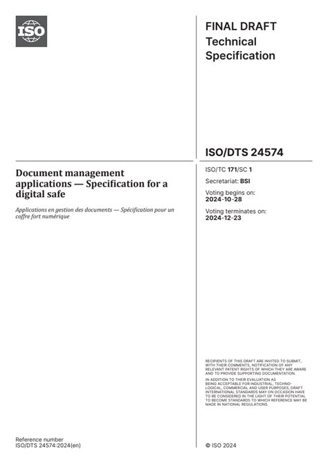 ISO DTS 24574 Document Management Applications Specification For A Digital Safe