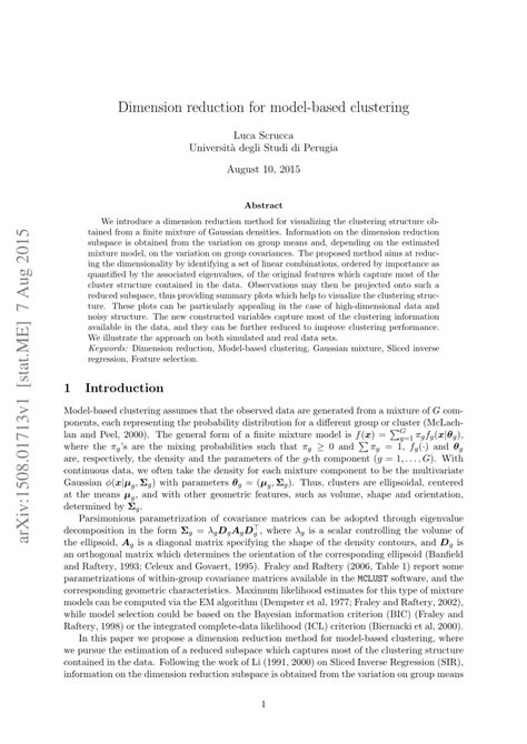 Pdf Dimension Reduction For Model Based Clustering