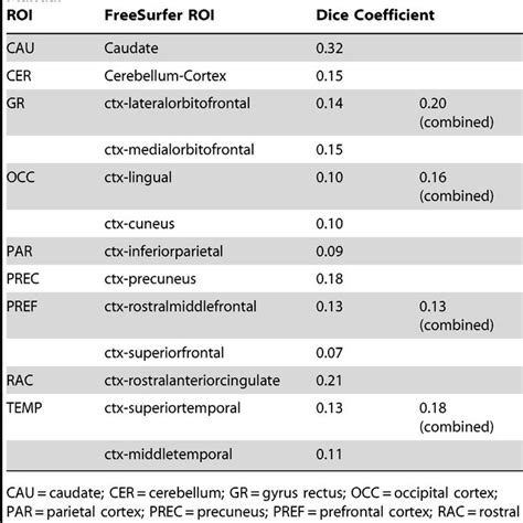 Manual Rois And Their Freesurfer Counterpart Download Table