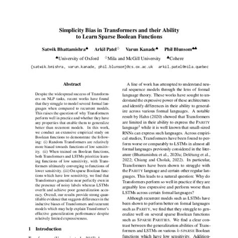 Simplicity Bias In Transformers And Their Ability To Learn Sparse Boolean Functions Acl Anthology