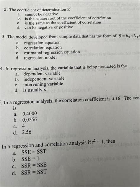 Solved A 2 The Coefficient Of Determination R2 Cannot Be