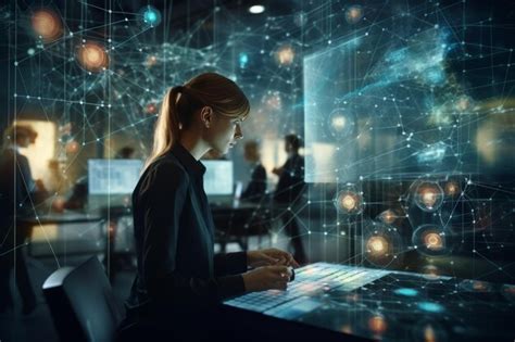 Premium Photo Collaborative Work In Cuttingedge Neural Network Control Room Empowered Female