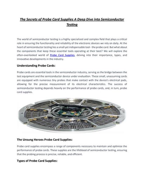 The Secrets Of Probe Card Supplies A Deep Dive Into Semiconductor Testing Pdf