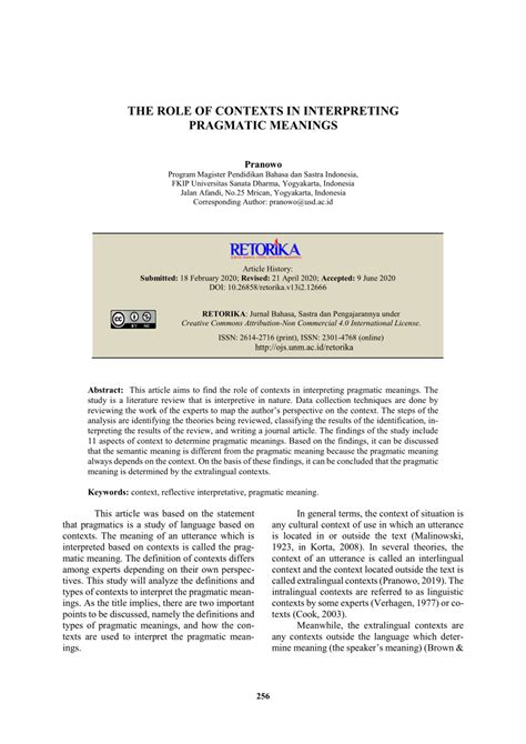 Pdf The Role Of Context In The Interpretation Of Pragmatic Meaning