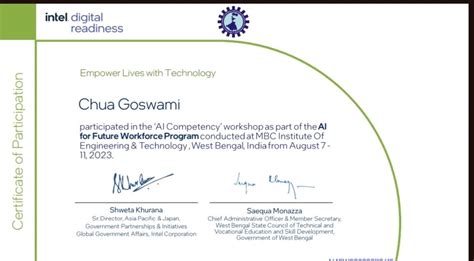 Chua Goswami On Linkedin Successfully Completed Ai For Future Workforce Program From Intel Thank