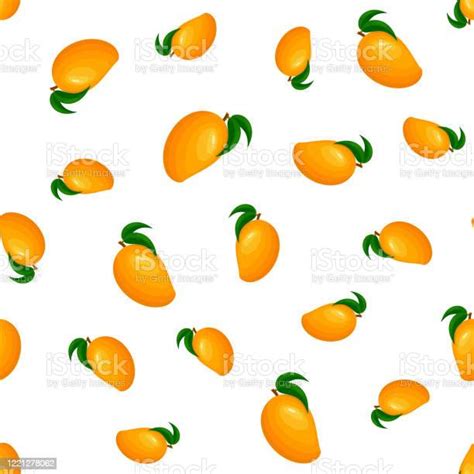 흰색 배경에 고립 신선한 밝은 이국적인 전체 망고와 원활한 패턴 건강한 라이프 스타일을위한 여름 과일 유기농 과일 만화