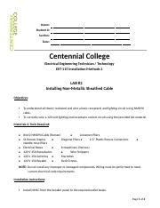 EET 115 Lab 2 Non Metallic Sheathed Cable Docx Name Babe Section Date Centennial