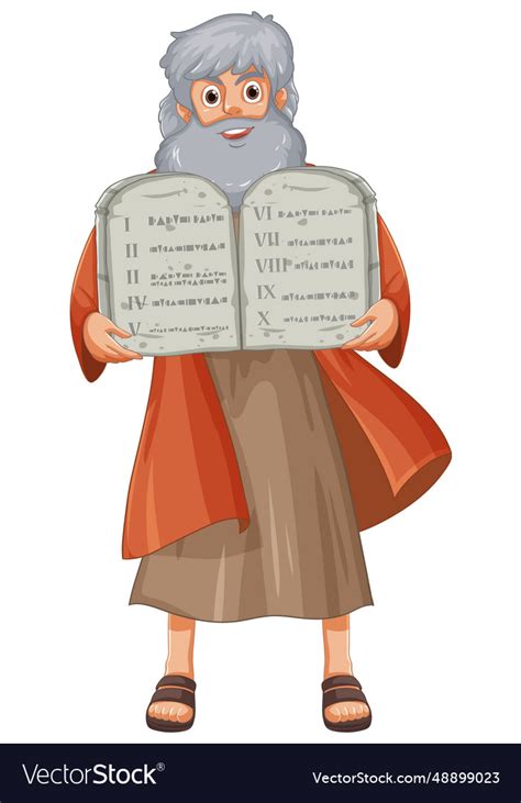 Moses Cartoon Character Holding Ten Commandments Vector Image