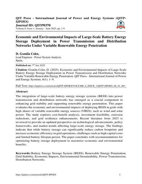 Pdf Economic And Environmental Impacts Of Large Scale Battery Energy Storage Deployment In
