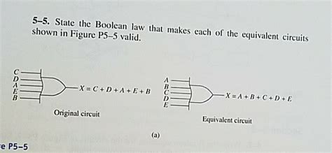 Solved 5 5 State The Boolean Law That Makes Each Of The Chegg Com