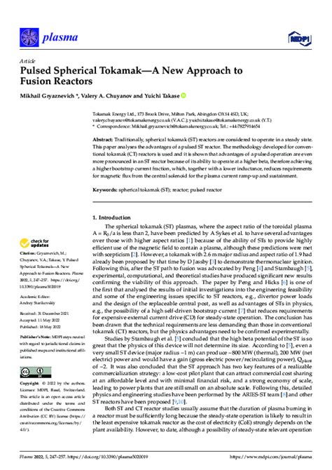 Pdf Pulsed Spherical Tokamak—a New Approach To Fusion Reactors