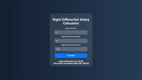 Night Differential Salary Calculator Using Html Css And Javascript With Source Code