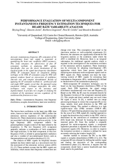 Pdf Performance Evaluation Of Multi Component Instantaneous Frequency Estimation Techniques