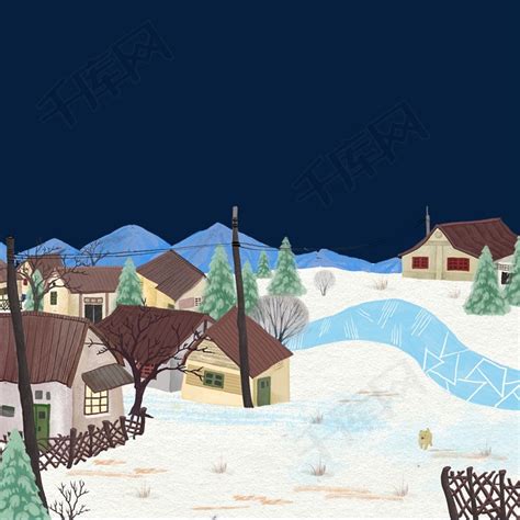 冬季风景雪地村庄素材图片免费下载 千库网
