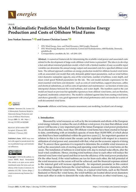 Pdf A Minimalistic Prediction Model To Determine Energy Production And Costs Of Offshore Wind