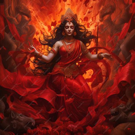 Premium Ai Image Fiery Majesty Hyperrealistic Portrait Of Durga Devi