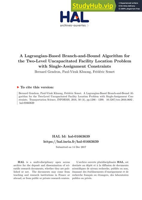 a lagrangian based branch and bound algorithm for the two level