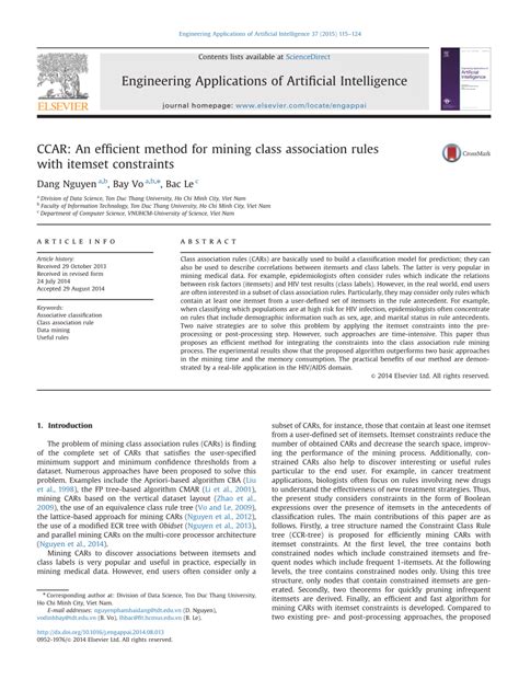 pdf ccar an efficient method for mining class association rules with