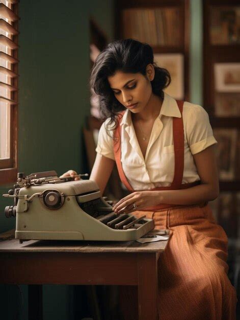 Premium Ai Image A Woman Typing On An Old Typewriter