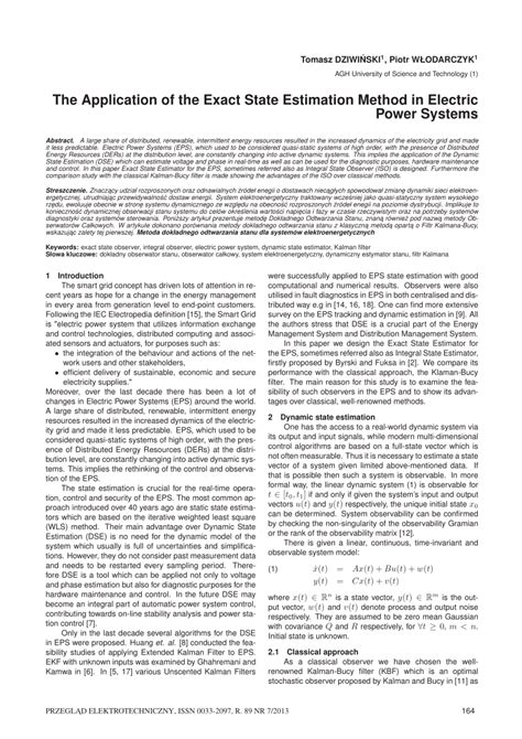 Pdf The Application Of The Exact State Estimation Method In Electric