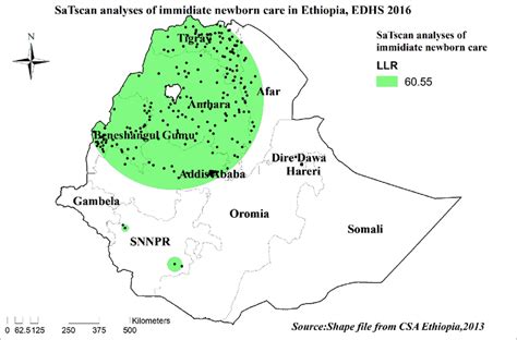Significant Clusters Of Newborn Care Spatial Window In Ethiopia Edhs