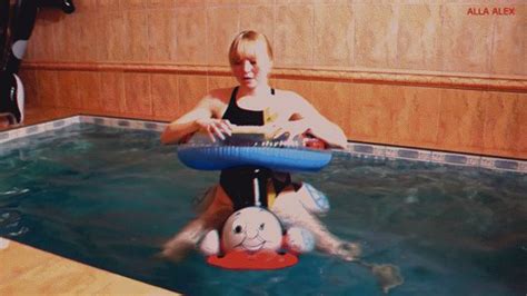 Alla Fucks An Inflatable Steam Locomotive In The Pool And Pop With A Fingernail In An Inflatable
