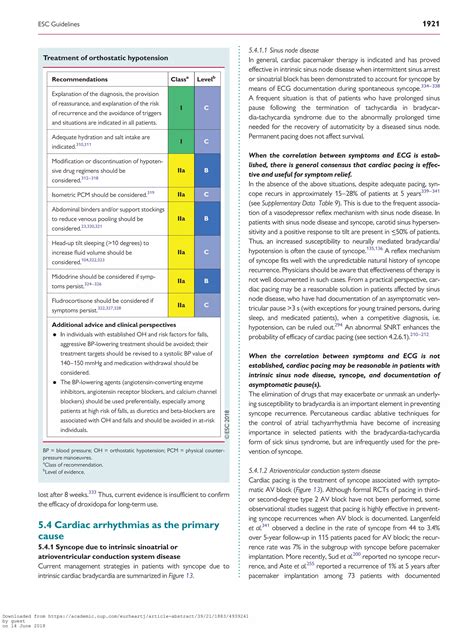 2018 Esc Guidelines For The Diagnosis And Management Of Syncope Pdf