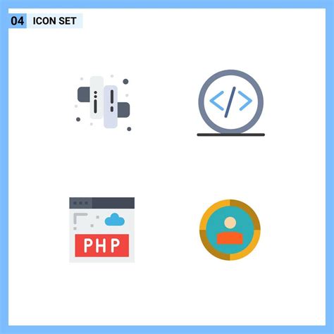 Mobile Interface Flat Icon Set Of 4 Pictograms Of Camping Php Code Programming Focus Editable