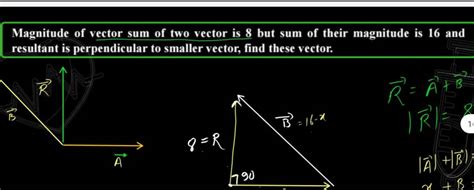 Magnitude Of Vector Sum Of Two Vector Is 8 But Sum Of Their Magnitude Is