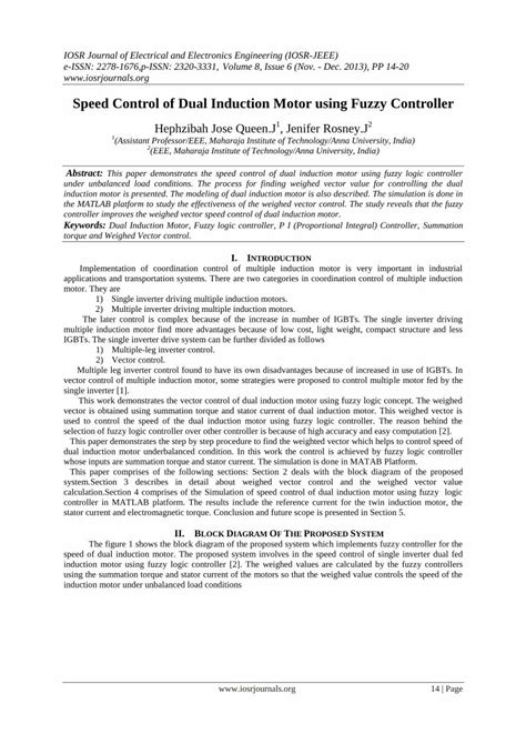 Pdf Speed Control Of Dual Induction Motor Using Fuzzy Controller