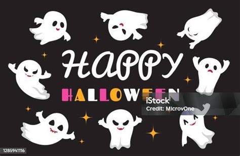 귀여운 유령 플랫 고스트 벡터 문자입니다 해피 할로윈 배경 감정에 대한 스톡 벡터 아트 및 기타 이미지 감정 귀신 귀여운